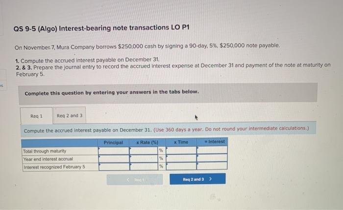 Solved QS 9-5 (Algo) Interest-bearing note transactions LO | Chegg.com