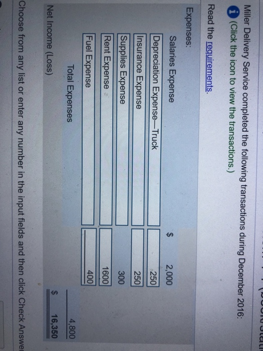 Solved Miller Delivery Service completed the following | Chegg.com