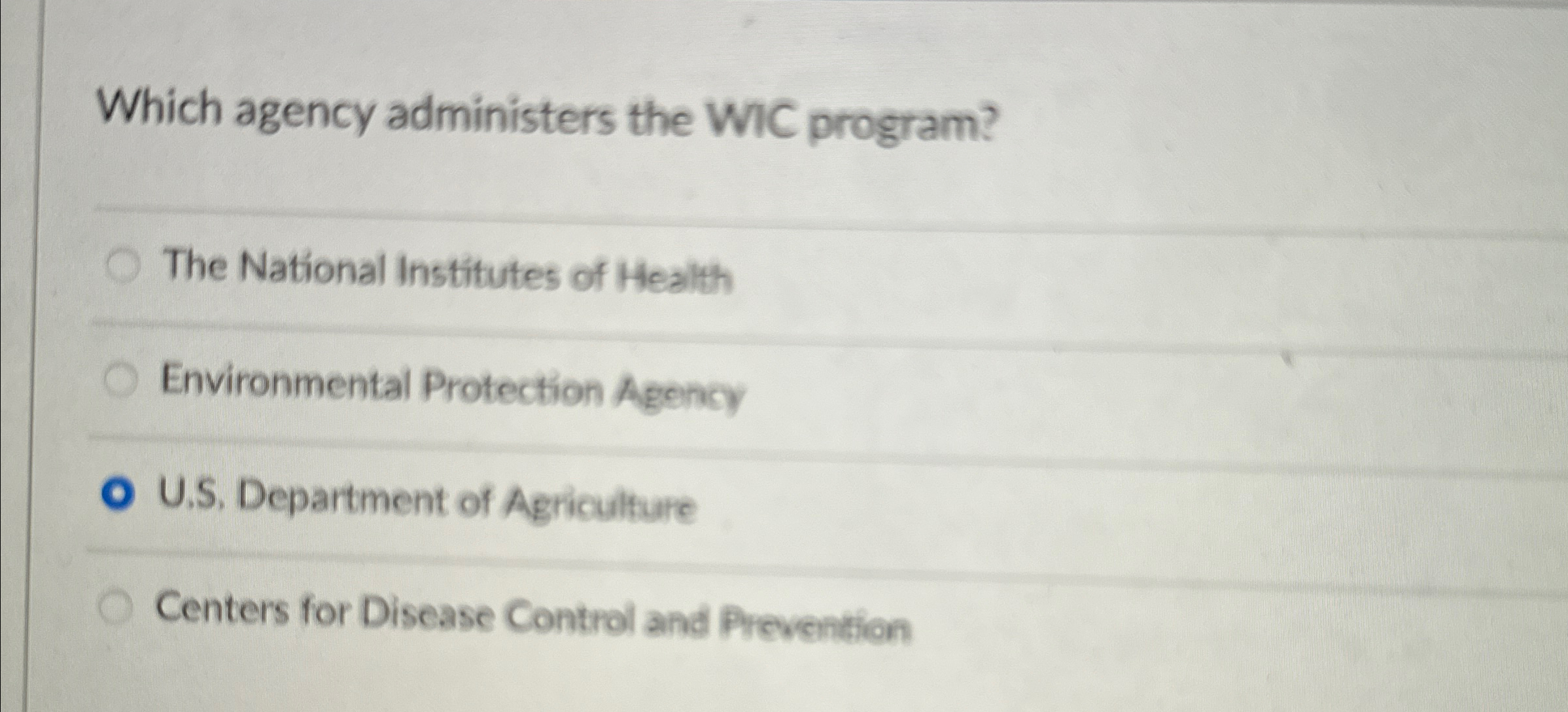 Solved Which agency administers the WIC program?The National | Chegg.com