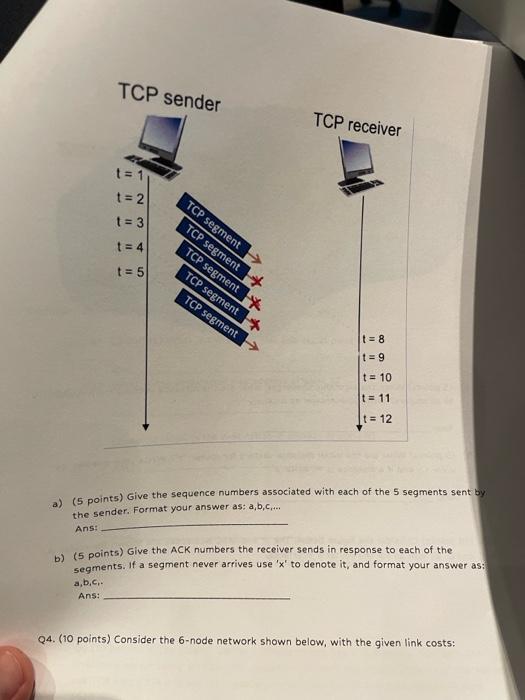 Solved a) ( 5 points) Give the sequence numbers associated | Chegg.com