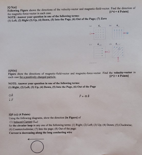 Solved IQ 5(a)] Following Figure shows the directions of the | Chegg.com