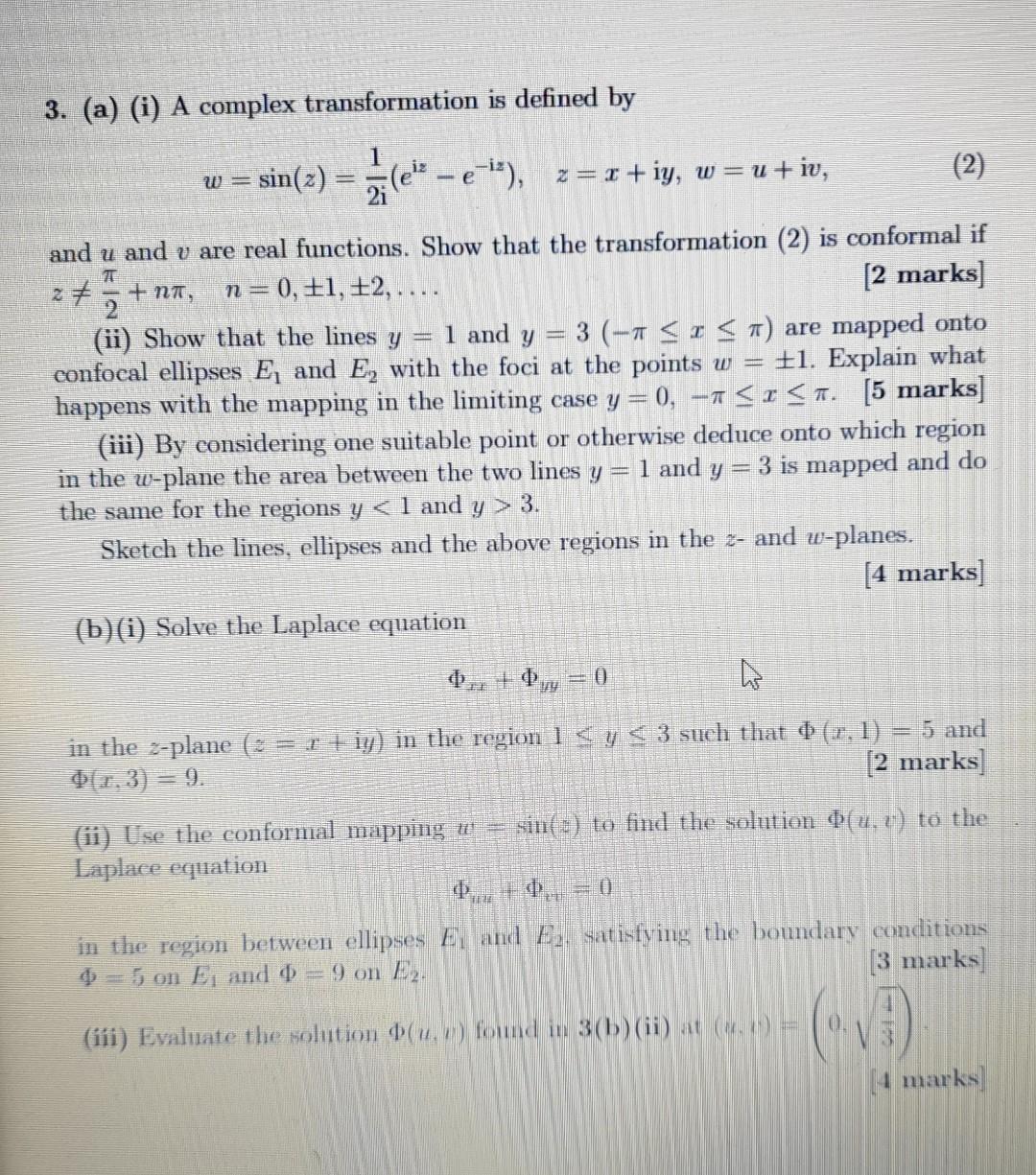 Solved 3. (a) (0) A complex transformation is defined by w = | Chegg.com
