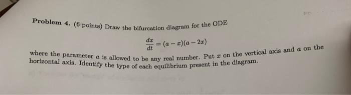 Solved Problem 4. (6 points) Draw the bifurcation diagram | Chegg.com