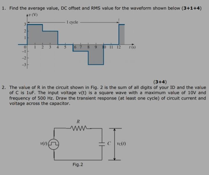 Solved 1. Find the average value, DC offset and RMS value | Chegg.com