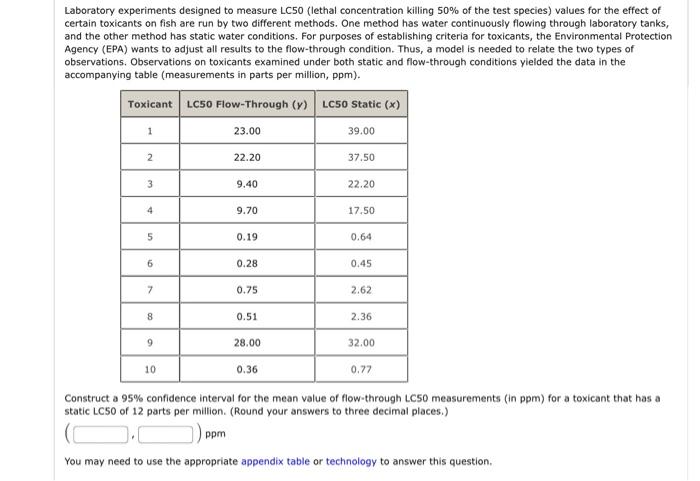 Solved Laboratory experiments designed to measure LC50 | Chegg.com
