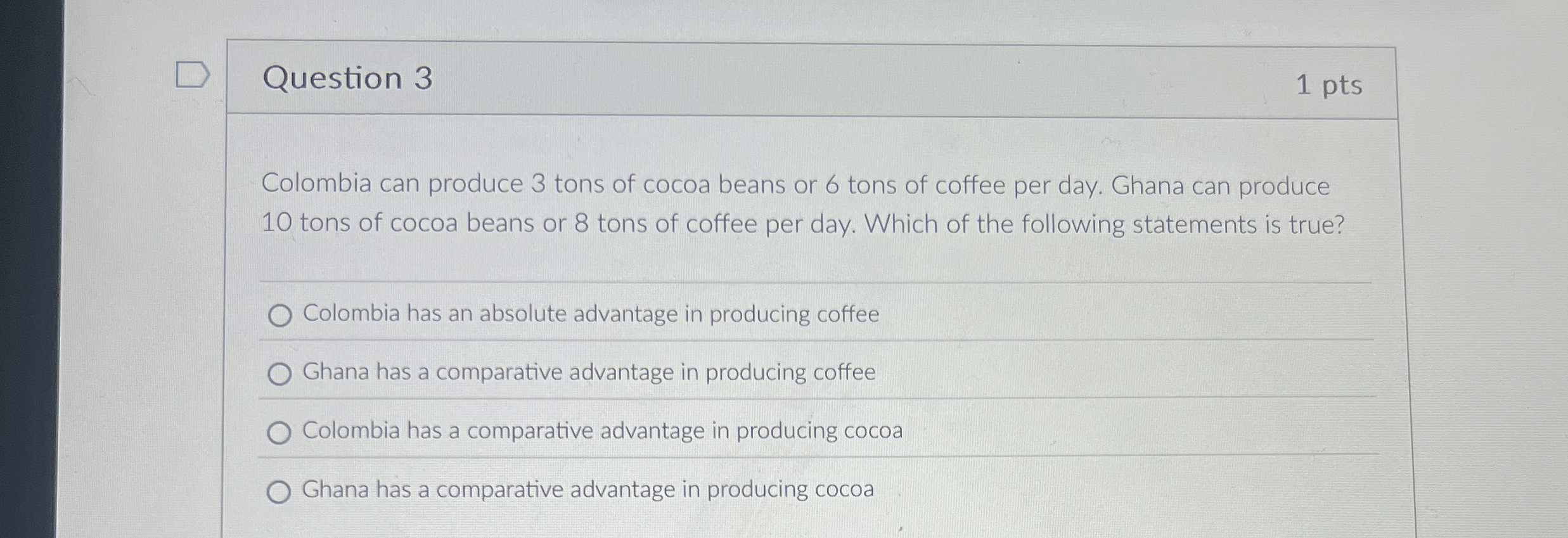 Solved Question 31 ﻿pts ﻿jlombia can produce 3 ﻿tons of | Chegg.com