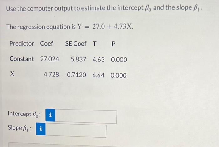 Solved Use the computer output to estimate the intercept β0 | Chegg.com