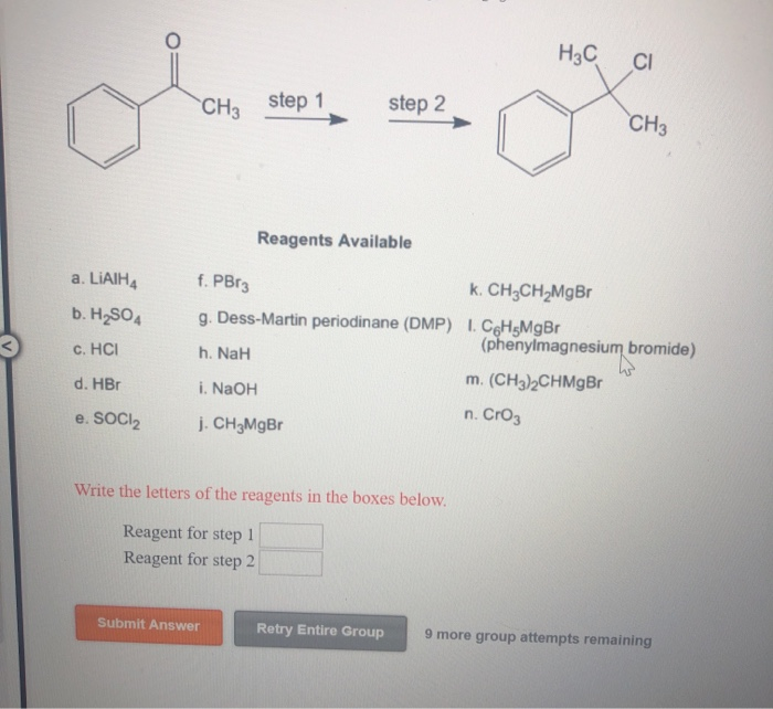 Solved H3C CI step 2 CH3 step 1 CH3 Reagents Available f. | Chegg.com