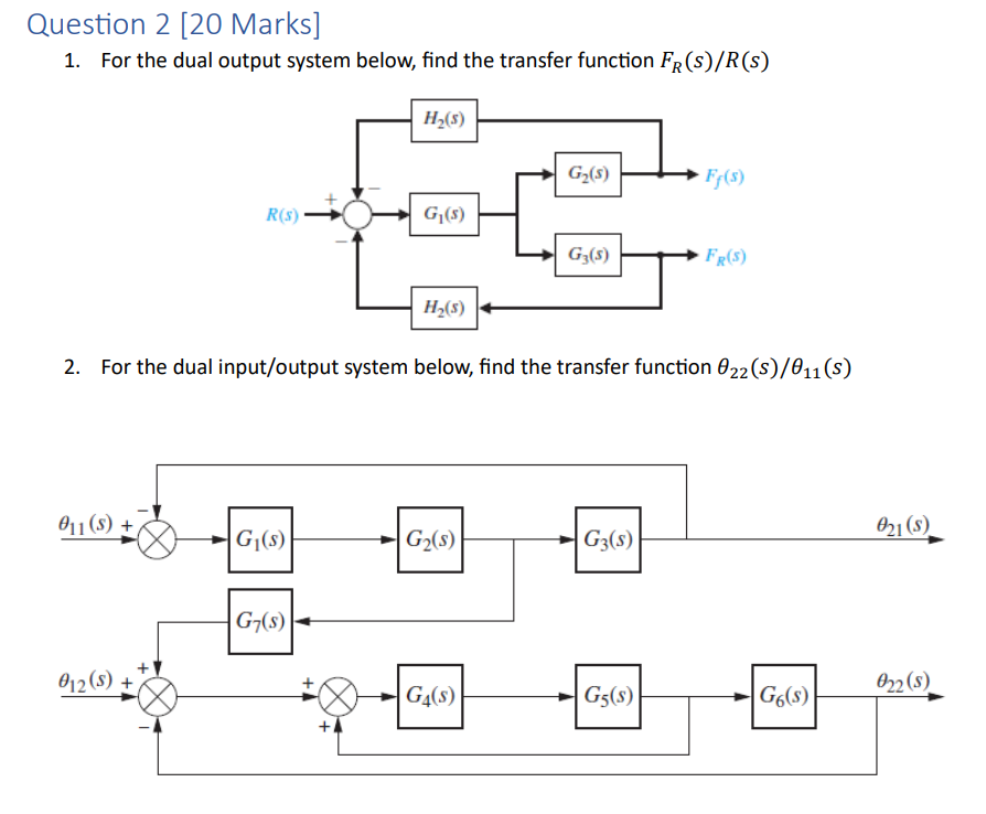 Solved Question 2 [20 ﻿Marks]For the dual output system | Chegg.com