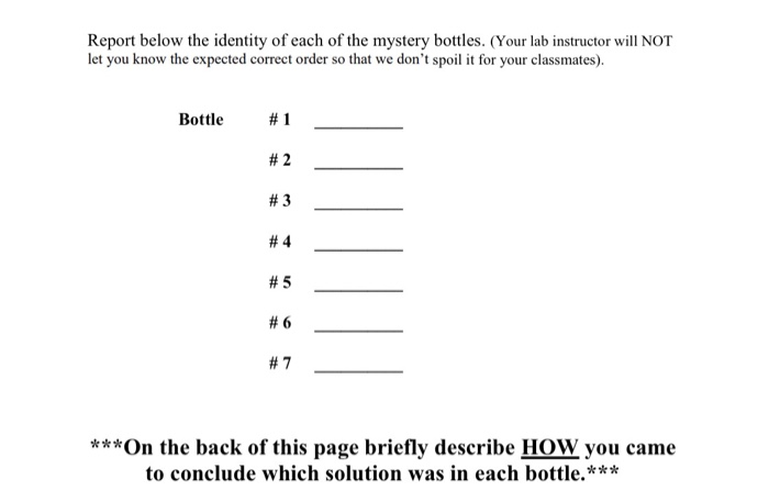 Solved The seven mystery bottles for Chem 1A in Fall 2020 | Chegg.com