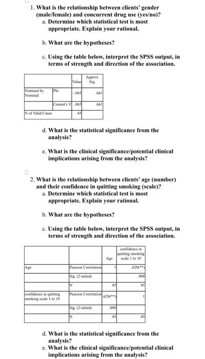 Solved 1. What is the relationship between clients' gender | Chegg.com
