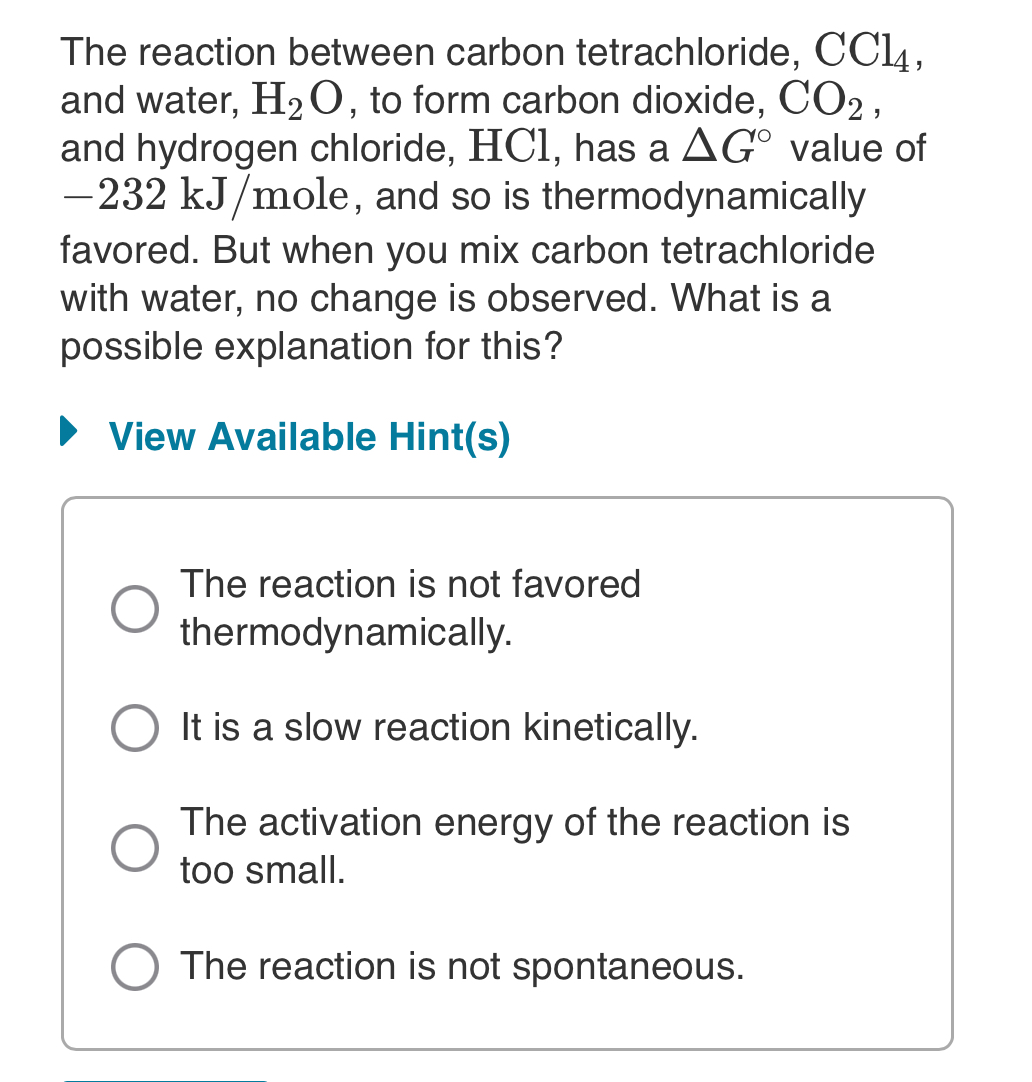 High Quality SOLUTION The reaction between carbon tetrachloride, CCl4 ...