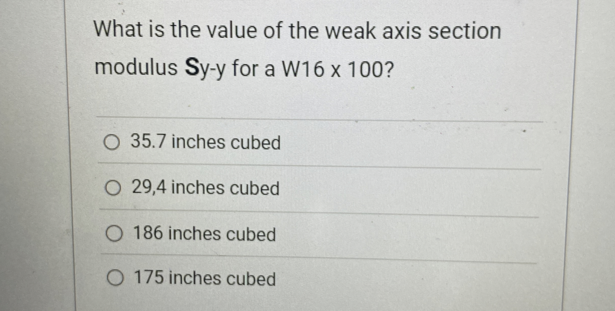 Solved What is the value of the weak axis section modulus | Chegg.com