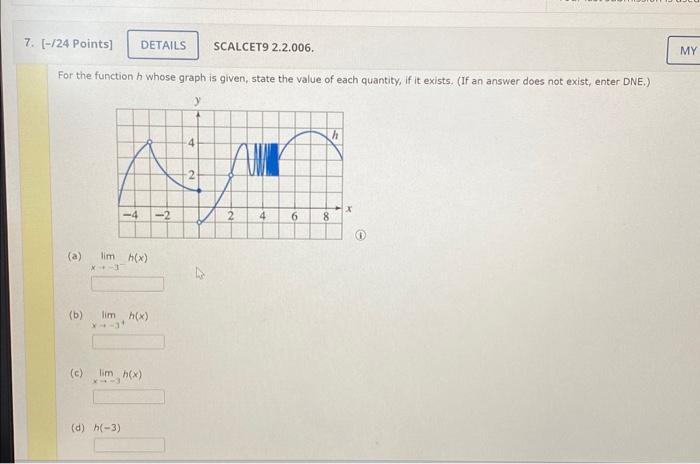 Solved For the function h whose graph is given, state the | Chegg.com