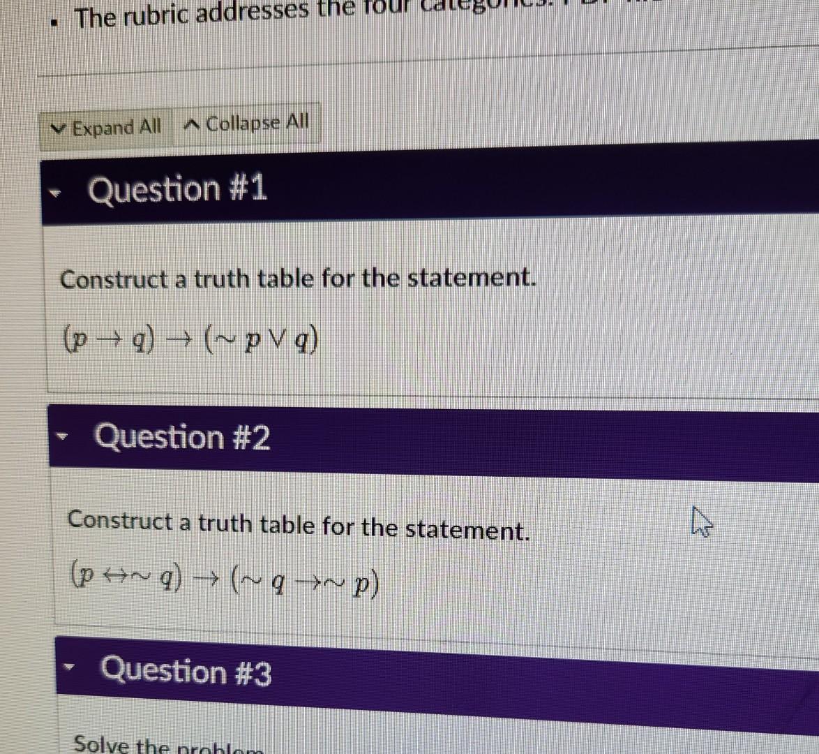 Solved Construct a truth table for the statement. | Chegg.com