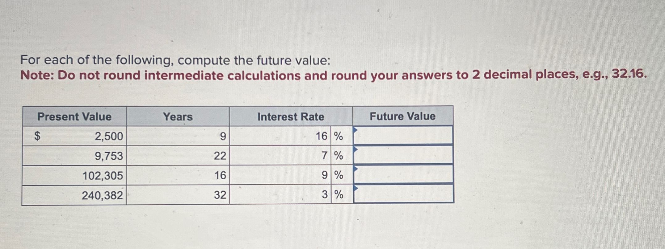 Solved For each of the following, compute the future | Chegg.com