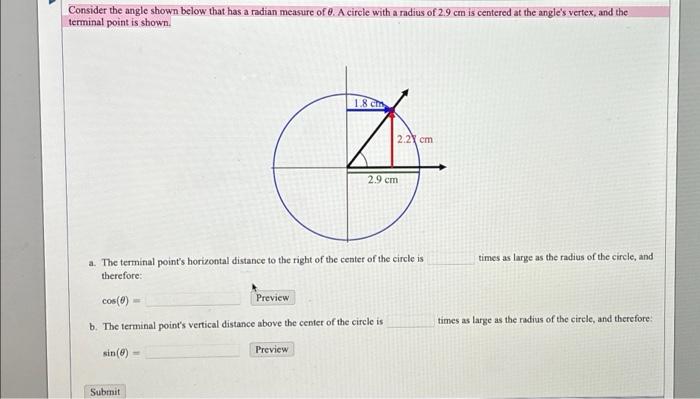 Solved Consider the angle shown below that has a radian | Chegg.com