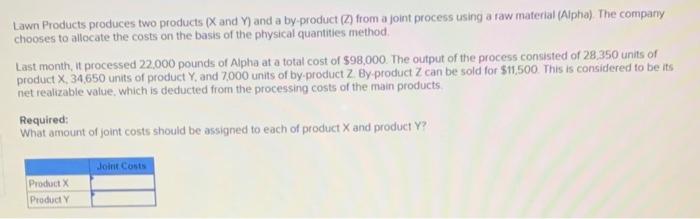 Solved Lawn Products produces two products (X and Y) and a | Chegg.com