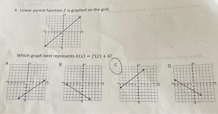 Solved A 4. Linear parent function f is graphed on the grid. | Chegg.com