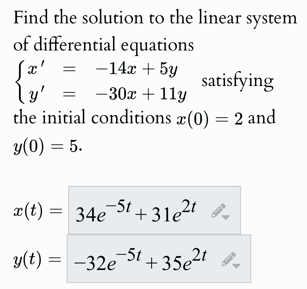 Solved Find the solution to the linear system of | Chegg.com