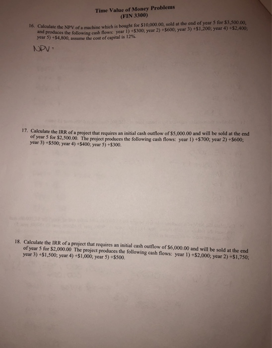 Solved Time Value of Money Problems (FIN 3300) 16. Calculate | Chegg.com