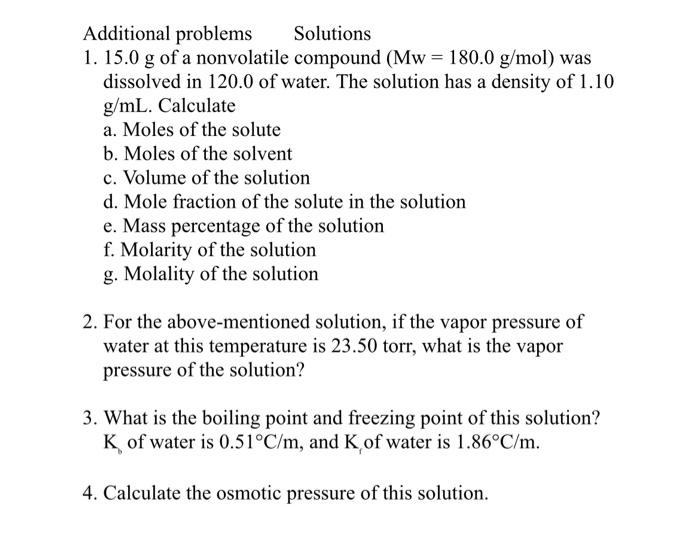 Solved Additional problems Solutions 1. 15.0 g of a | Chegg.com