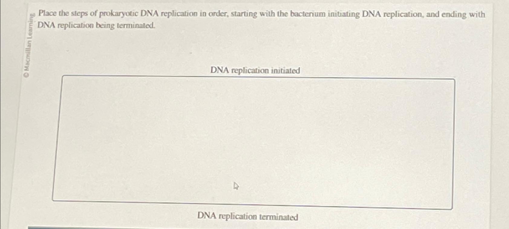 Solved Place the steps of prokaryotic DNA replication in | Chegg.com