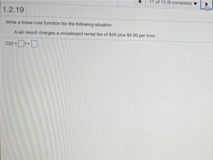 Solved 11 of 15 (9 complete) 1.2.19 Write a linear cost | Chegg.com