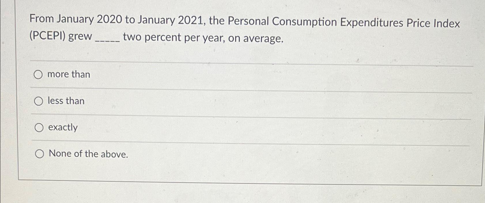 Solved From January 2020 ﻿to January 2021, ﻿the Personal | Chegg.com