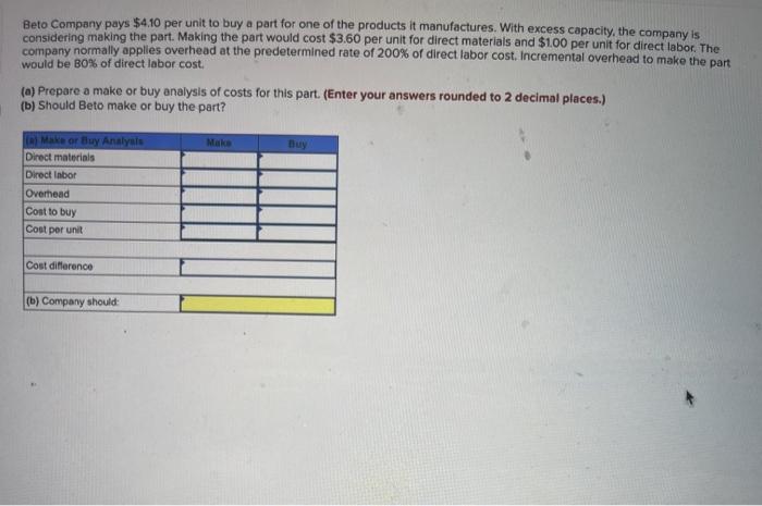 Solved Beto Company pays $4.10 per unit to buy a part for | Chegg.com