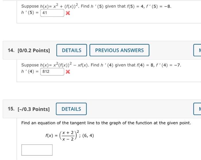 Solved Suppose h(x)=x2+(f(x))2. Find h′(5) given that | Chegg.com