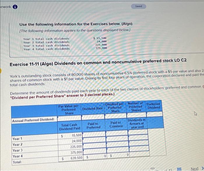 Solved QS 11-12 (Algo) Dividend allocation between classes | Chegg.com