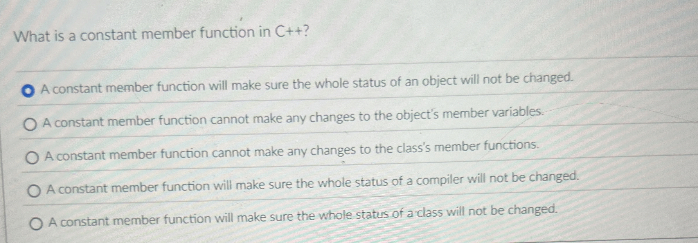 Solved What is a constant member function in C++?A constant | Chegg.com