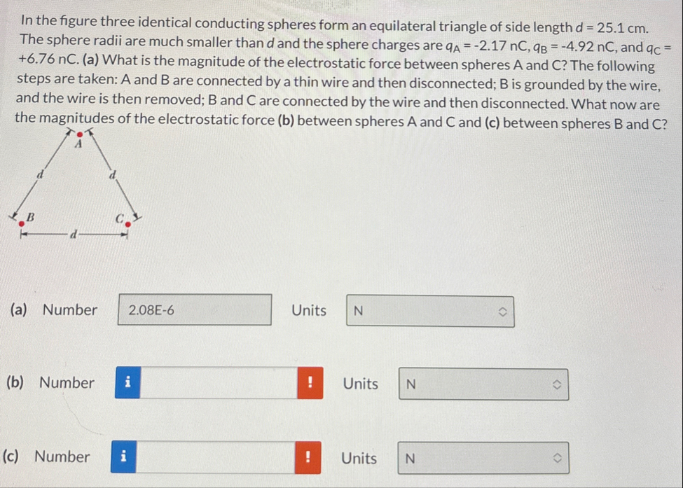 Solved In the figure three identical conducting spheres form | Chegg.com