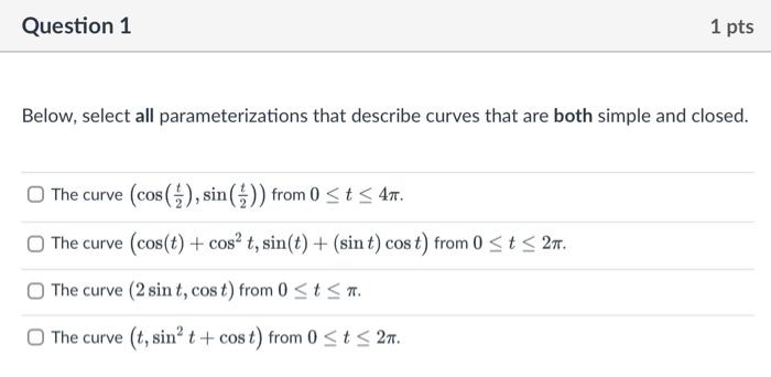 Solved Below, select all parameterizations that describe | Chegg.com