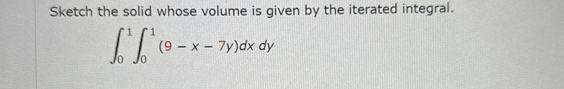 Solved Sketch the solid whose volume is given by the | Chegg.com