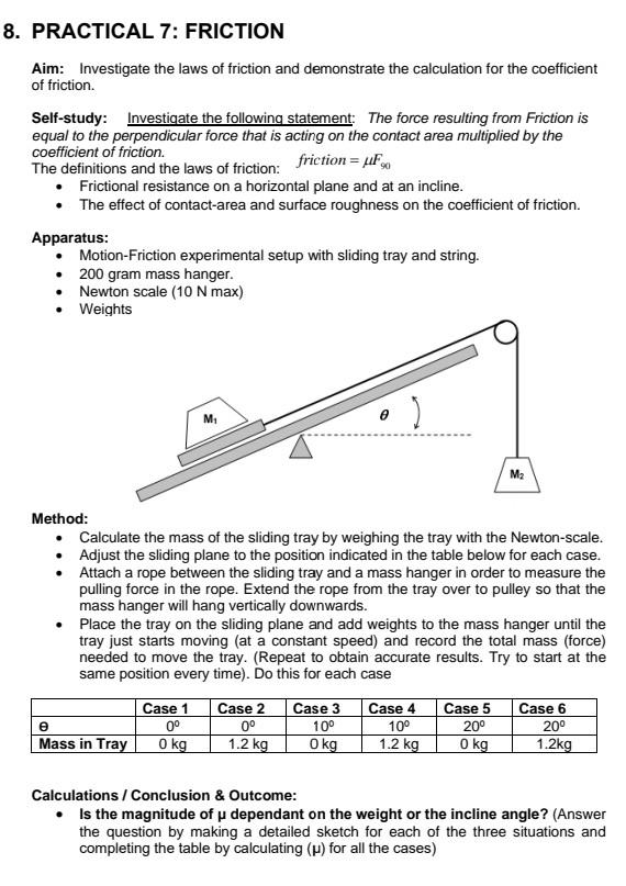 Solved 8. PRACTICAL 7: FRICTION Aim: Investigate the laws of | Chegg.com