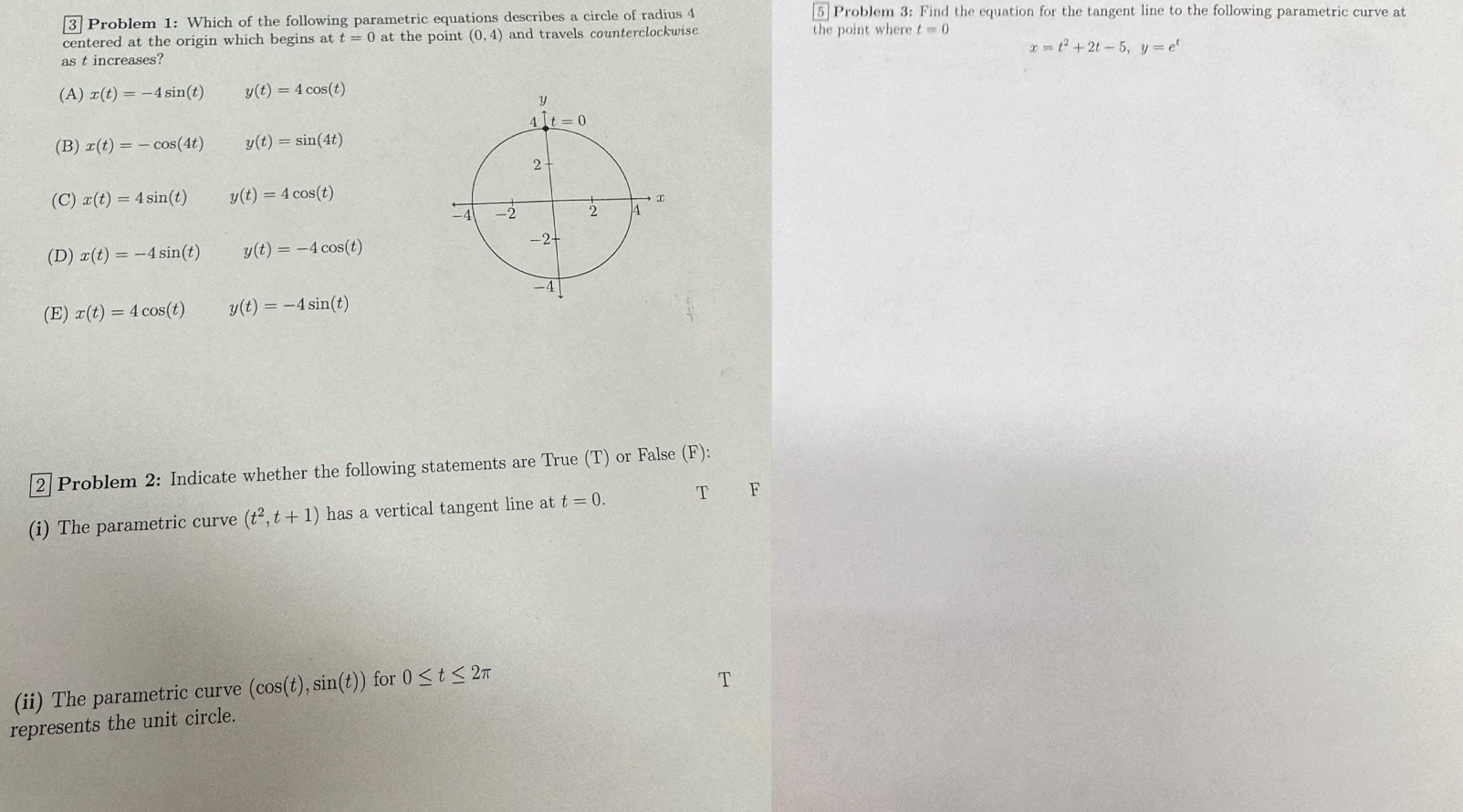 Solved 3 ﻿Problem 1: Which of the following parametric | Chegg.com