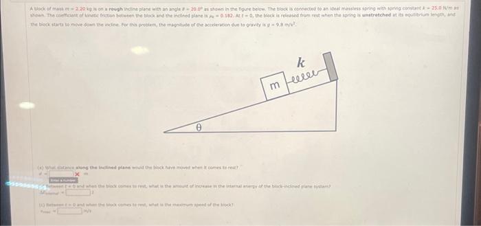Solved A block of mass m = 2.20 kg is on a rough incline | Chegg.com