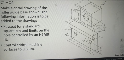 Solved C4-04: Make a detail drawing of the roller guide base | Chegg.com