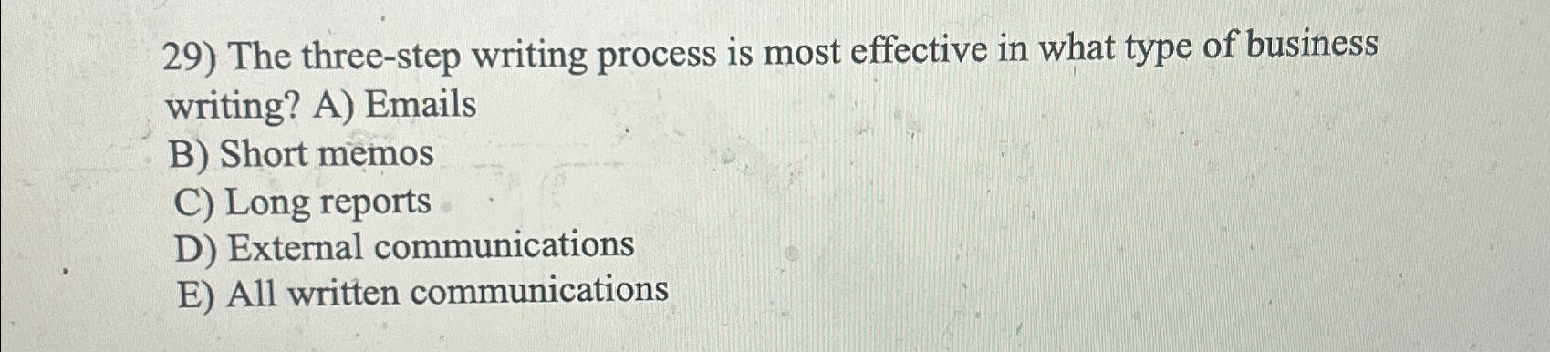 Solved The three-step writing process is most effective in | Chegg.com
