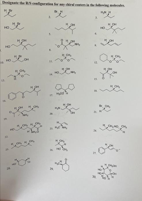 Solved Designate the R/S configuration for any chiral | Chegg.com