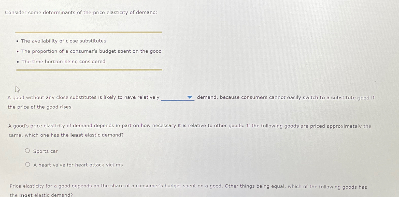 Solved Consider some determinants of the price elasticity of | Chegg.com