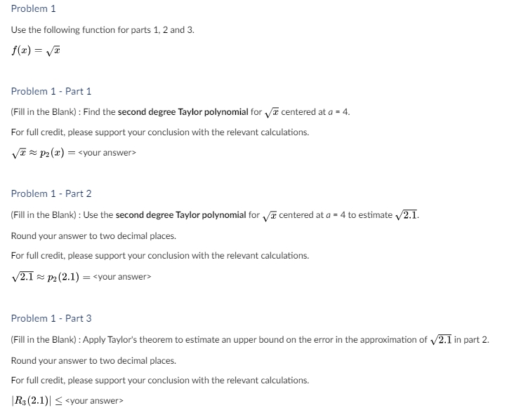 Solved Problem 1Use the following function for parts 1, 2 | Chegg.com