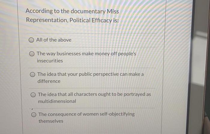 Solved According to the documentary Miss Representation, | Chegg.com