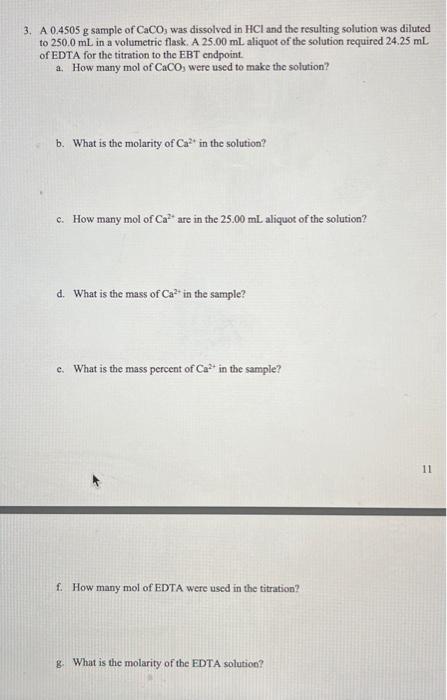 Solved A 0.4505 g sample of CaCO3 was dissolved in HCl and | Chegg.com
