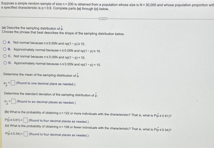 Solved Suppose a simple random sample of size n=200 is | Chegg.com