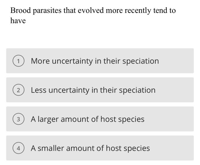 Solved Brood parasites that evolved more recently tend to | Chegg.com