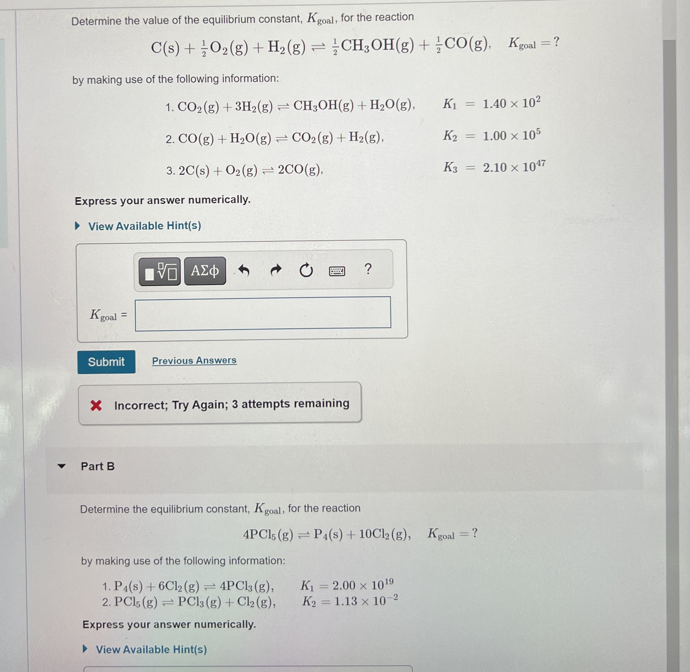 Solved Determine the value of the equilibrium constant, | Chegg.com