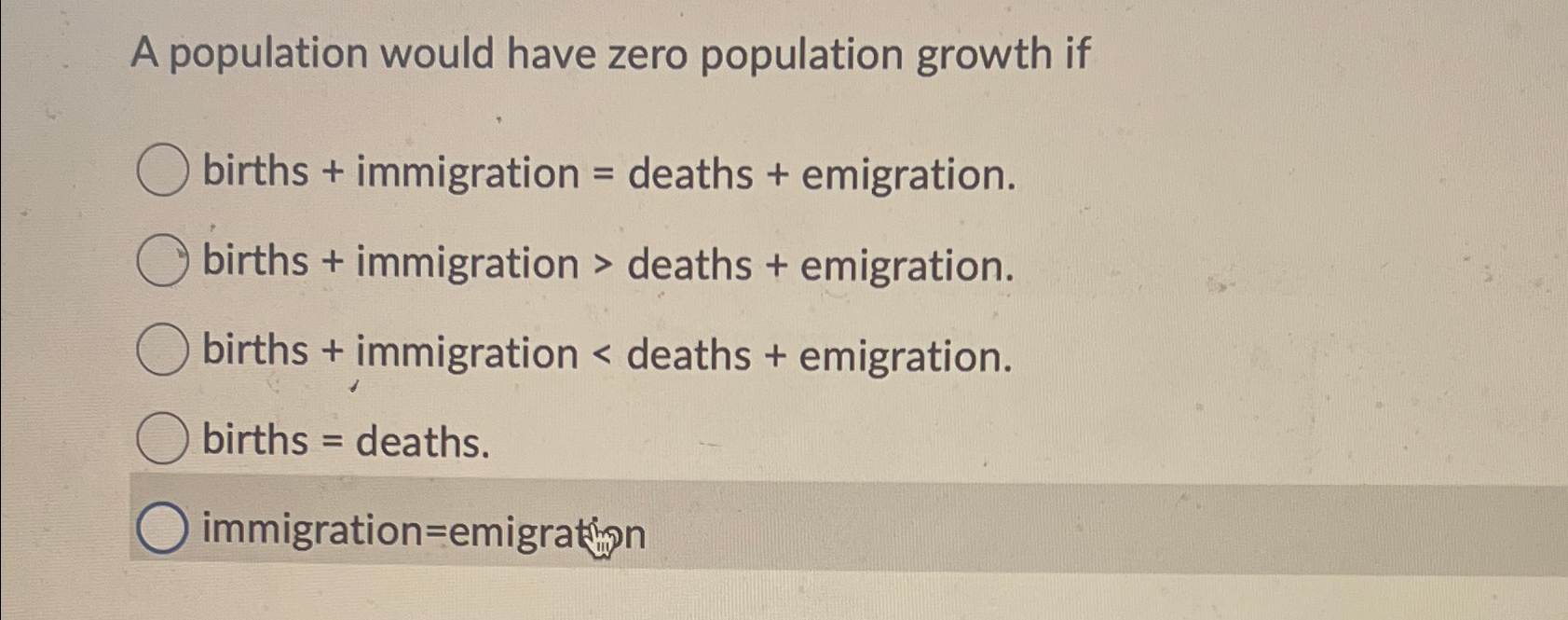 A population would have zero population growth | Chegg.com